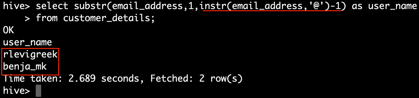 Instr function in Hive with examples