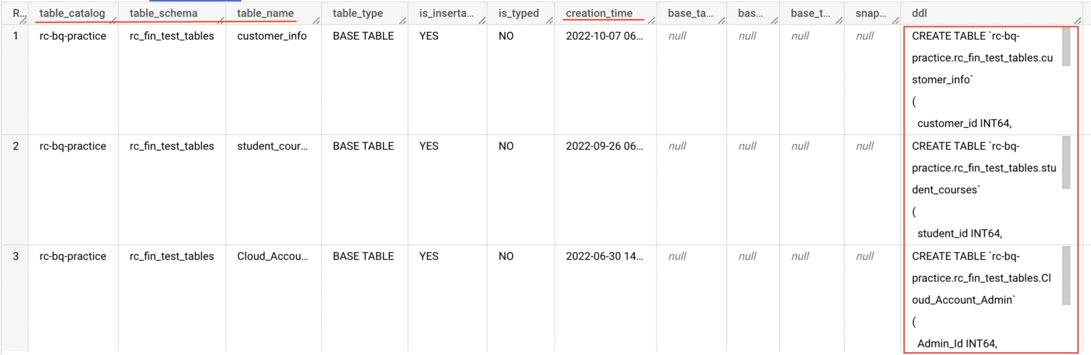 How To Get The Ddl Of An Existing Tableview In Bigquery